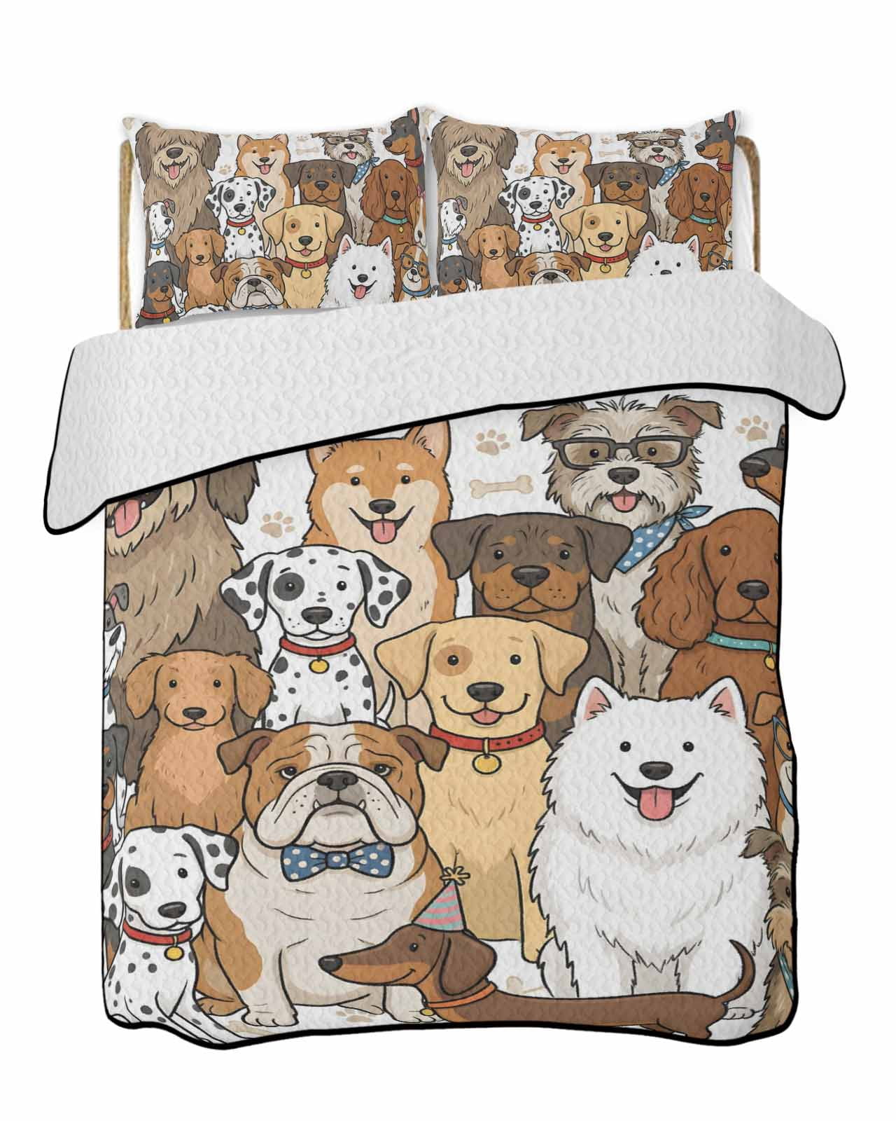 Cute Dag Quilts Bedding Set King Size Brown Puppy Claws Bones Cartoon ...