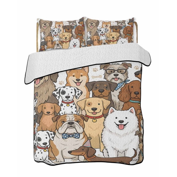 Cute Dag Quilts Bedding Set King Size Brown Puppy Claws Bones Cartoon ...