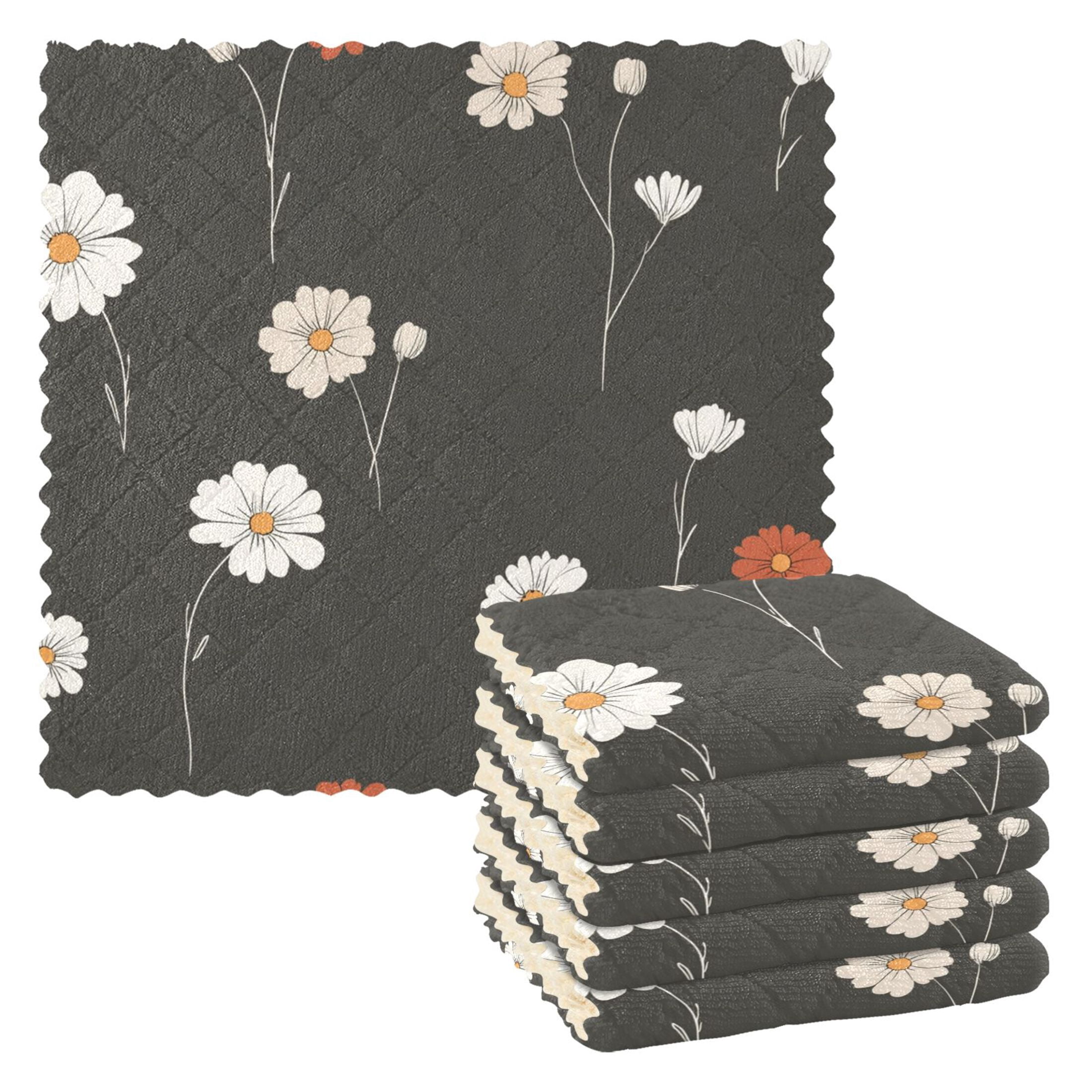 Cute Daisies Kitchen Cloth Dish Towels for Drying Washing Absorbent ...