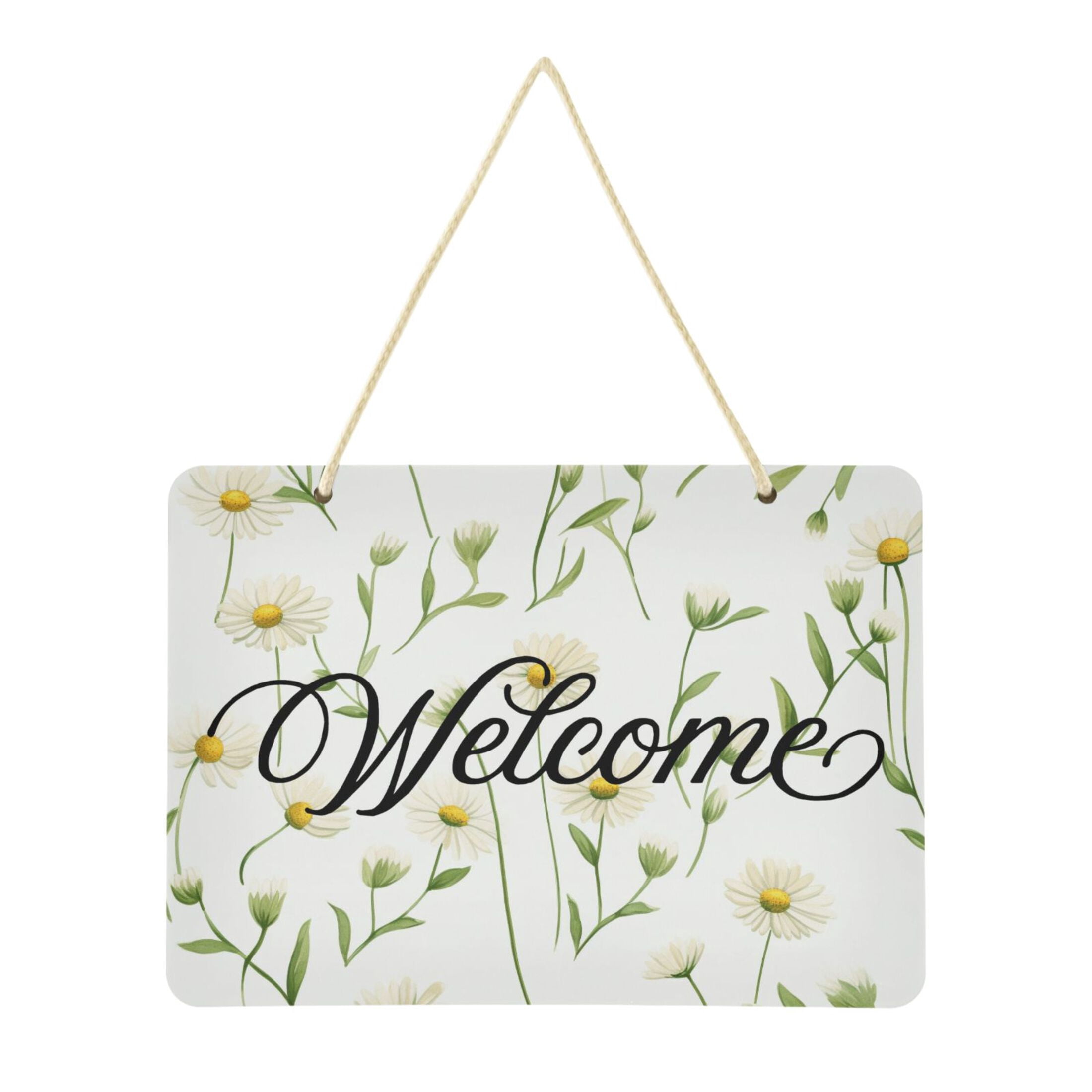 Cute Daisies and Leaves Welcome Sign Front Door PVC 14x10 inch Hanger ...