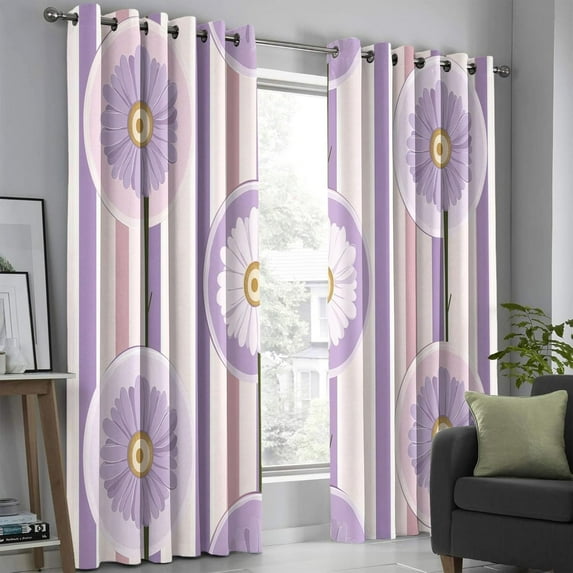 Cute Daisy Blackout Curtains For Bedroom Living Room Lavender Purple ...