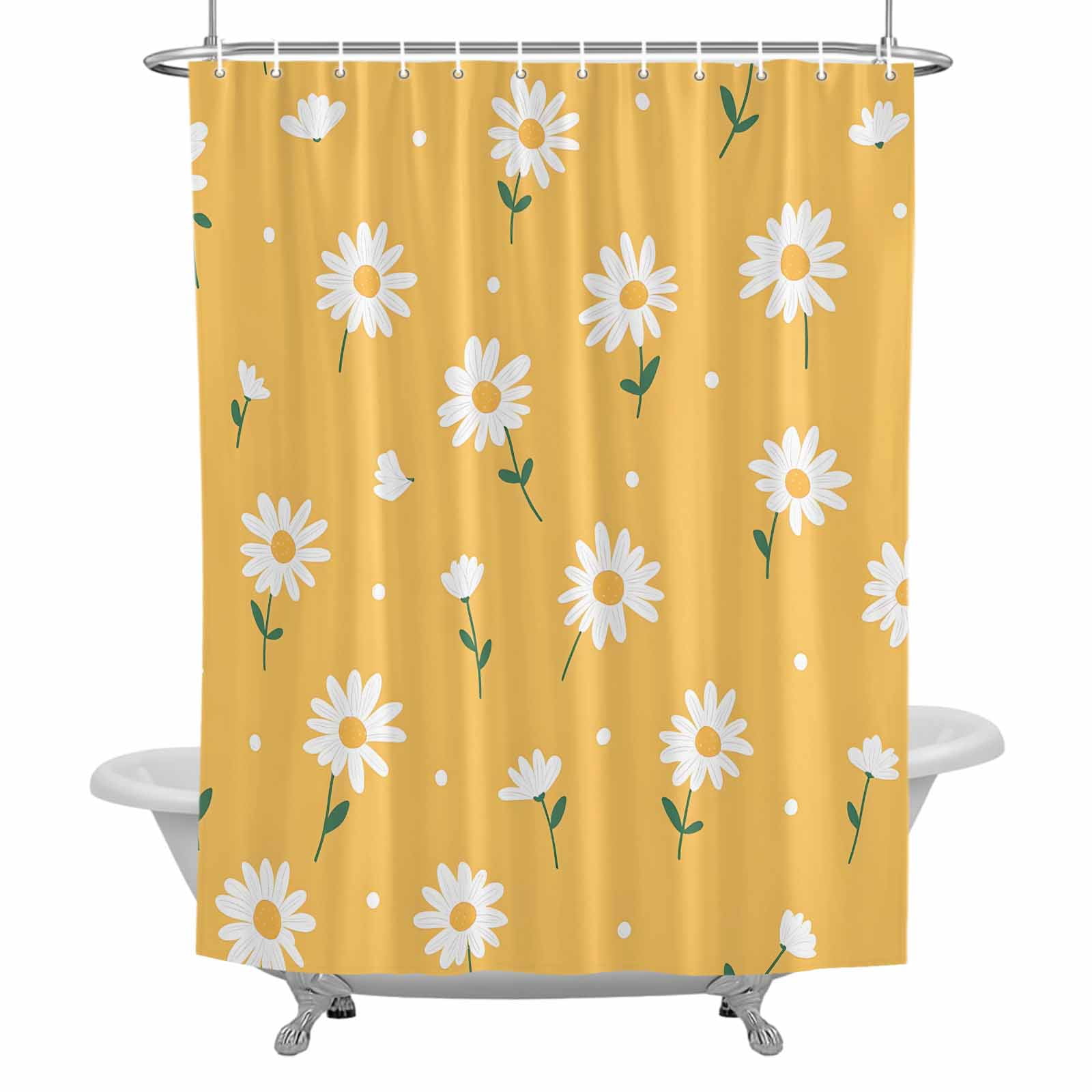 Cute Daisy Shower Curtain for Bathroom, Cartoon Floral Waterproof Cloth ...
