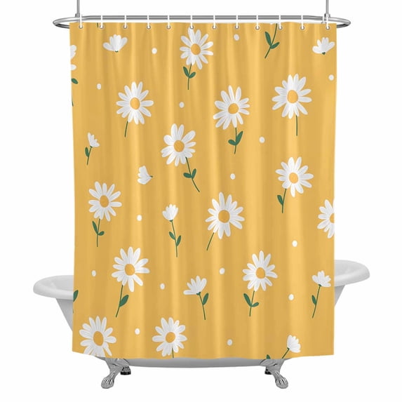 Cute Daisy Shower Curtain for Bathroom, Cartoon Floral Waterproof Cloth ...