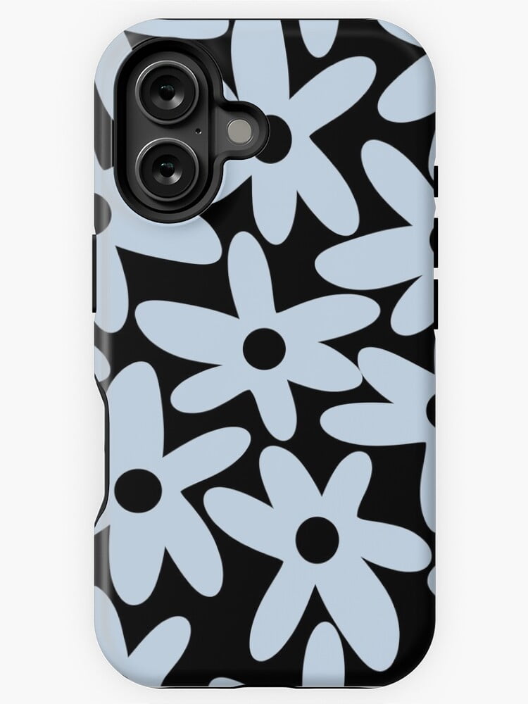 Cute Daisy Time Floral Black Baby Blue iPhone Case 11 12 13 14 15 16 17 ...