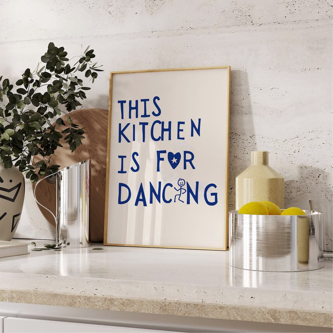 Cute Dance Art Kitchen Wall Art, Blue Heart Print, Unframed Paper ...
