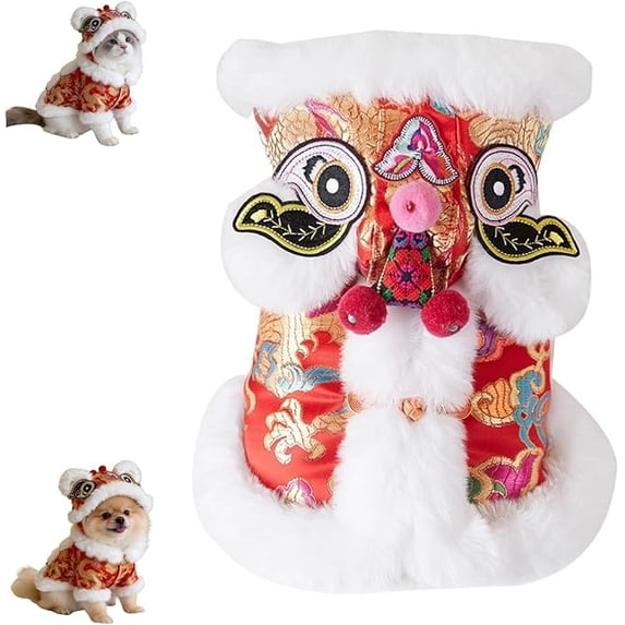 Cute Dance Lion Pet Costume with Red Sequins New Year Cat Dog Clothes ...