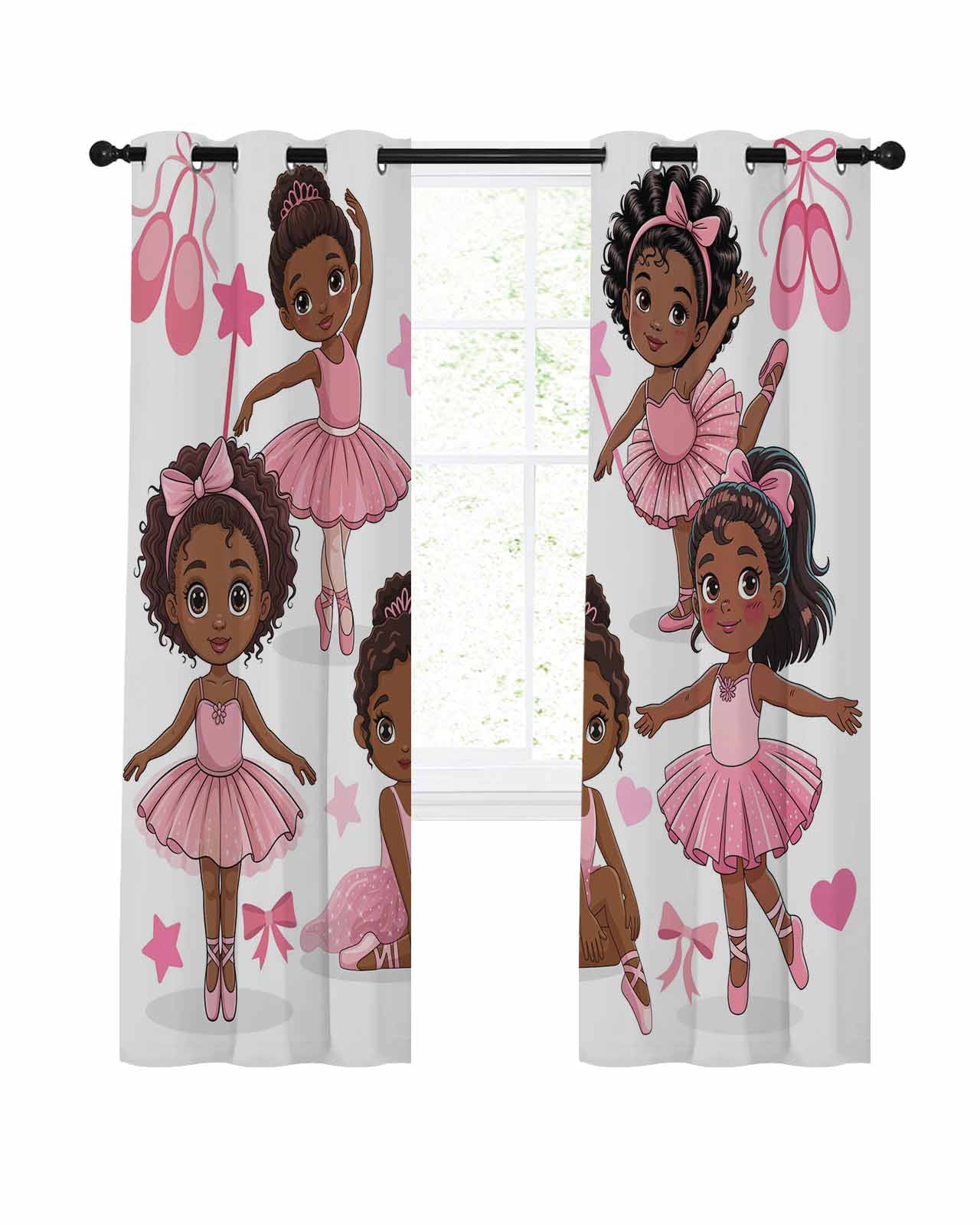 Cute Dancers Blackout Curtains 84 Inch Length Pink Ballet Shoes ...
