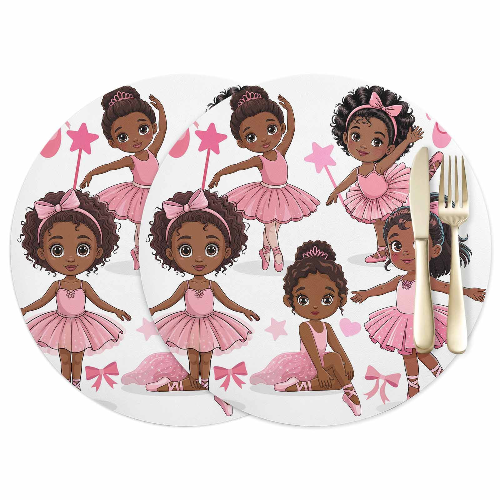 Cute Dancers Leather Placemats Set of 2, 15 Inch, Pink Ballet Shoes ...