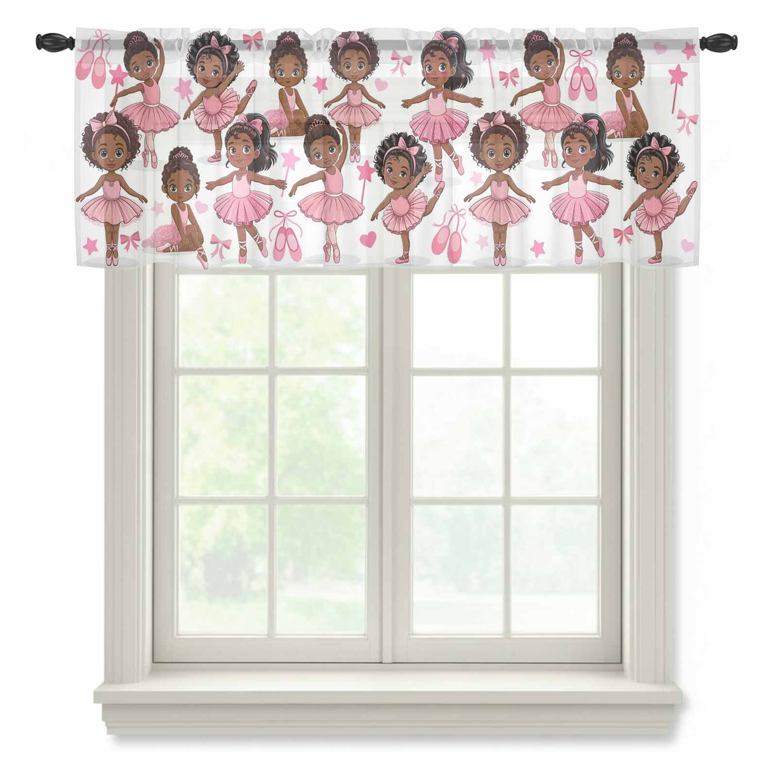 Cute Dancers Semi Sheer Valance Curtains Pink Ballet Shoes Butterflies ...