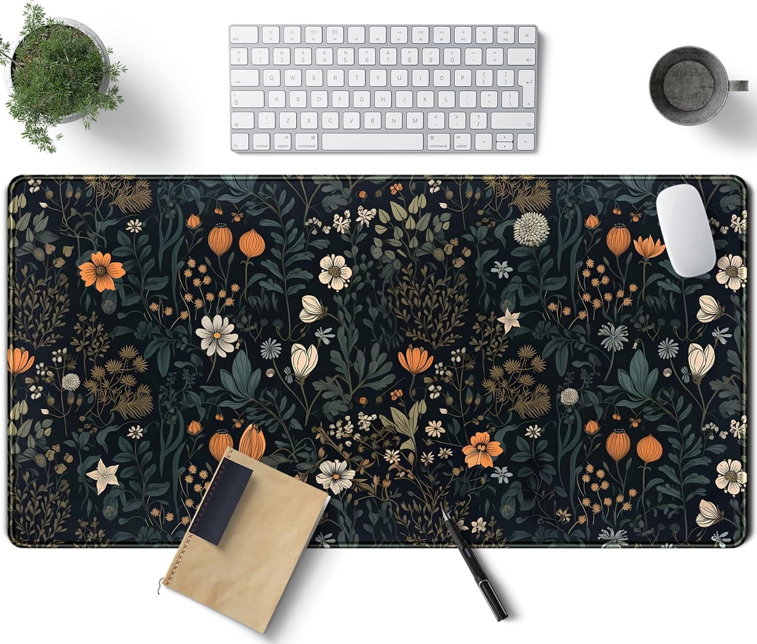 Cute Dark Floral Desk Mat Vintage Flowers Plant Mouse Pad XXL Large ...