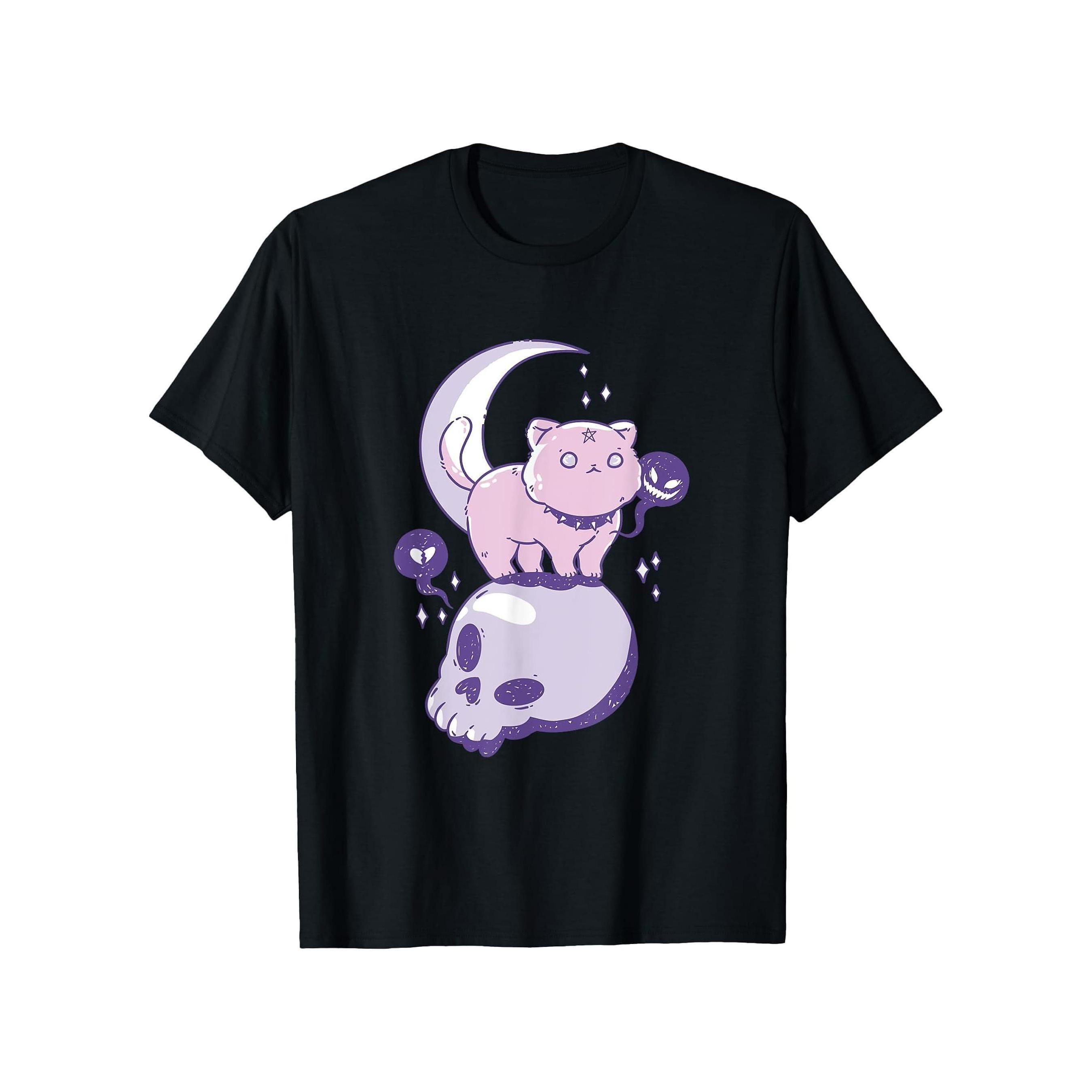 Cute - Dark Graphic Tee, Tops Has Cat, Skull, Crescent and Pumpkin ...