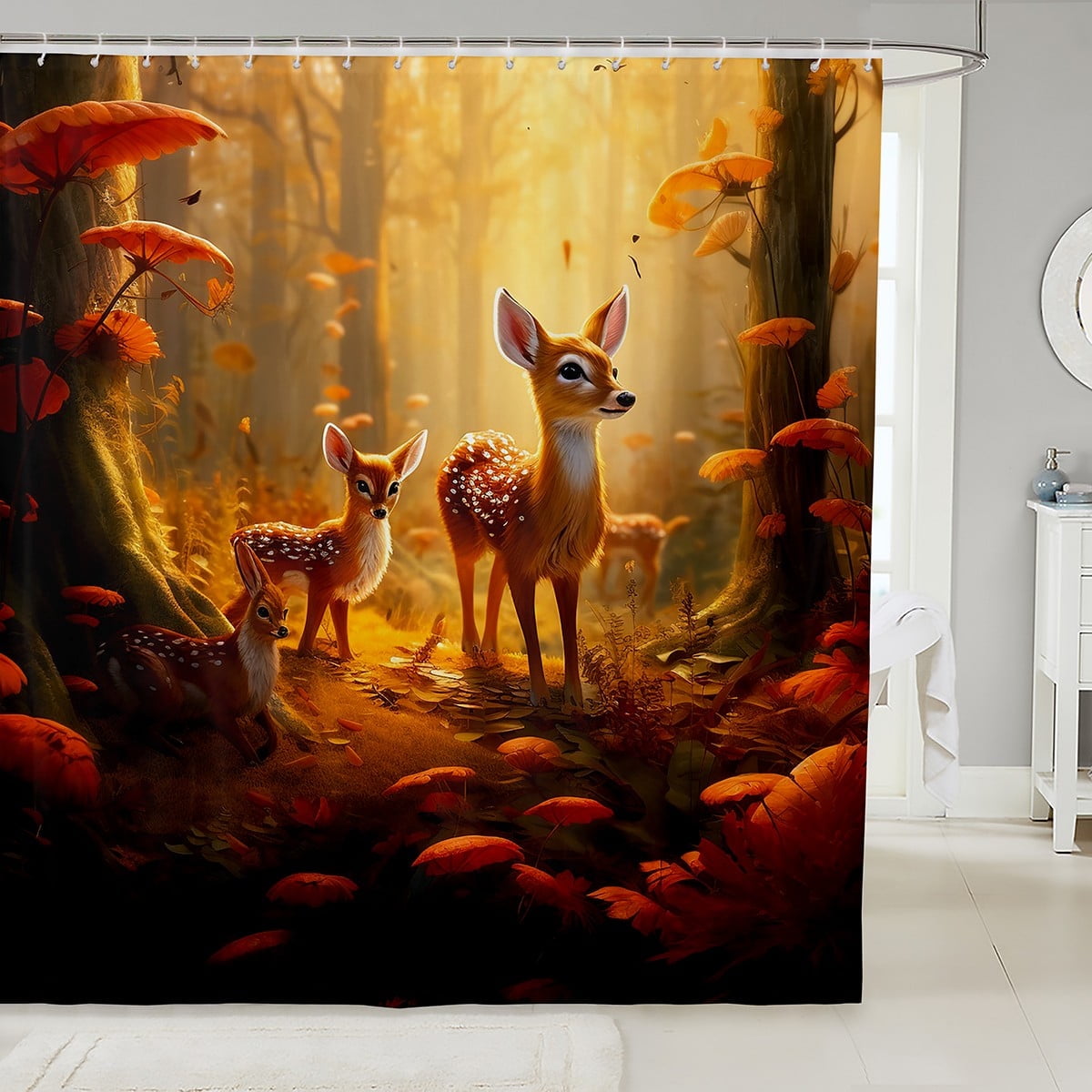 Cute Deer Bathroom Shower Curtain Sets Deer Woodland Animals Shower ...