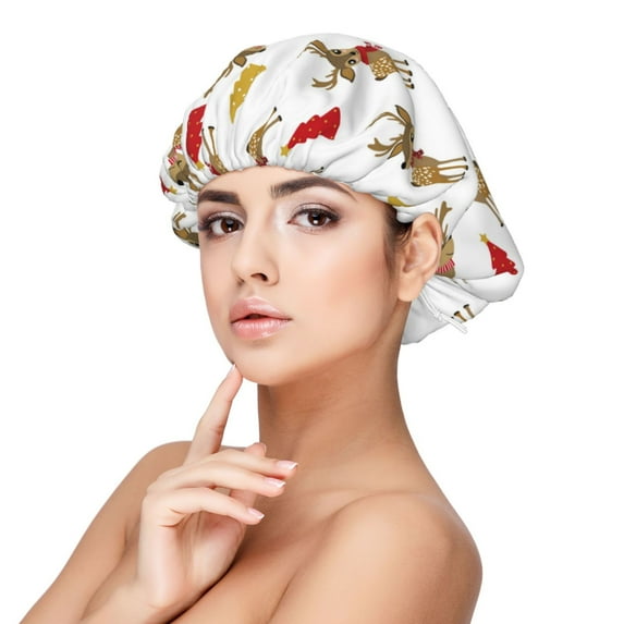 Cute Deer Elk Christmas Tree Silk Bonnet for Sleeping Women Men ...