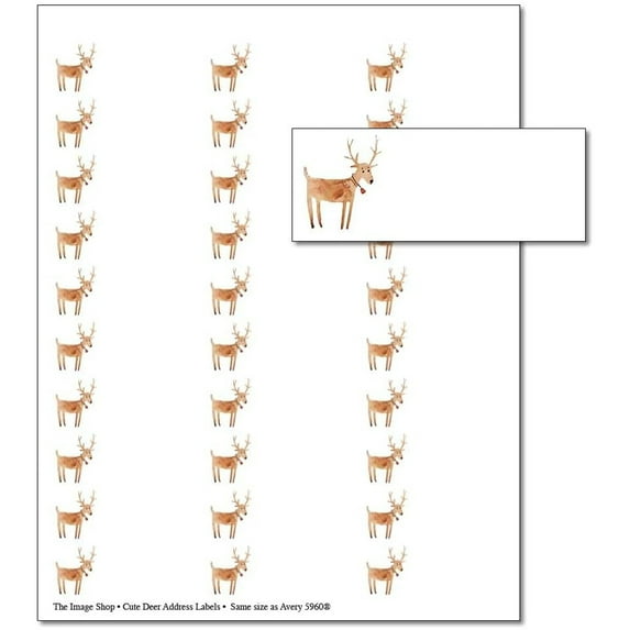 Cute Deer Holiday 30-Up Address Labels - 5 Sheets/150 Labels Total ...