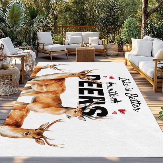 Cute Deer Indoor Outdoor Rugs 3x5 Ft, Wildlife Animals Rustic Farmhouse ...