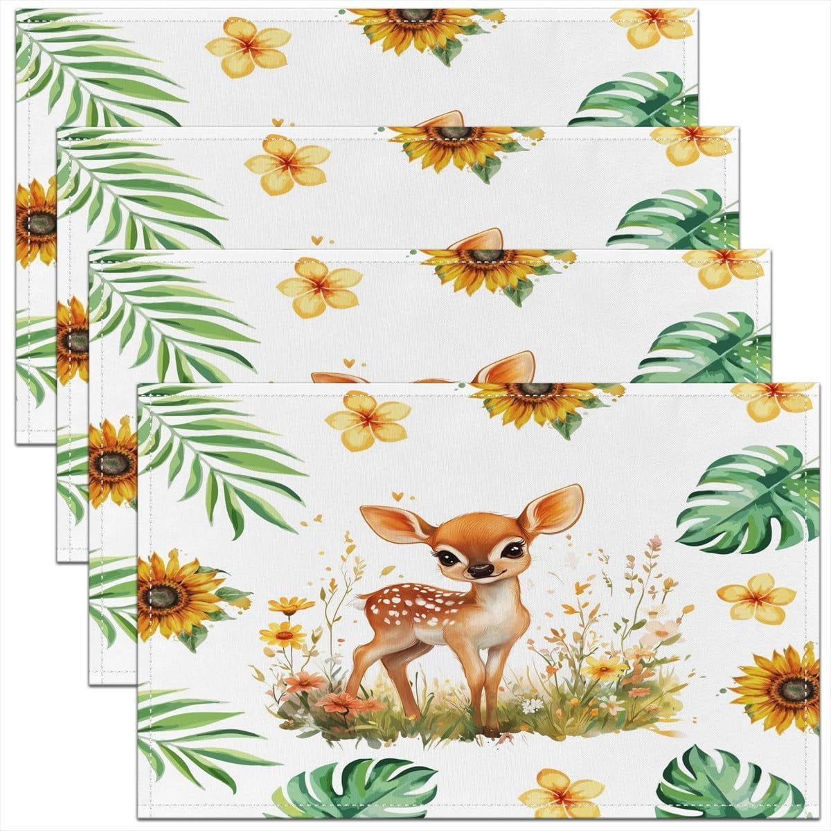 Cute Deer Placemats Set of 4 for Kids 18"x12" Groovy Flower Placemat ...