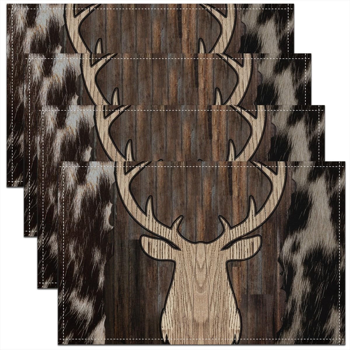 Cute Deer Table Place Mats Set of 4 Deer Hunting Kitchen Party Decor ...