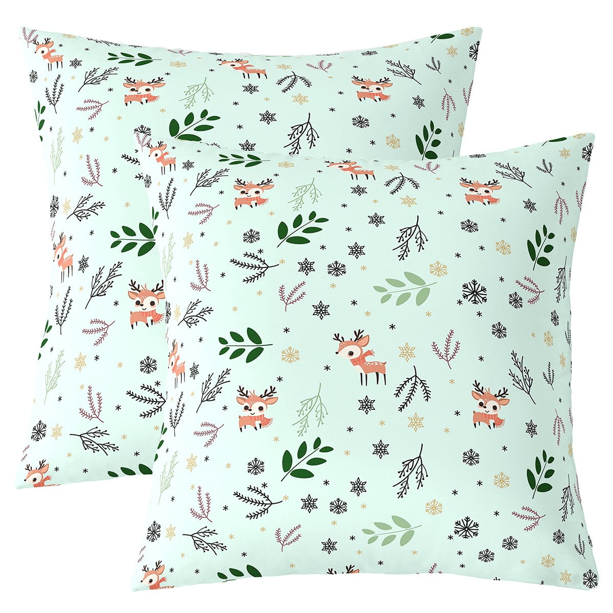 Cute Deer Throw Pillow Cover,Snowflake Palm Leaf Cushion Covers,Animals ...
