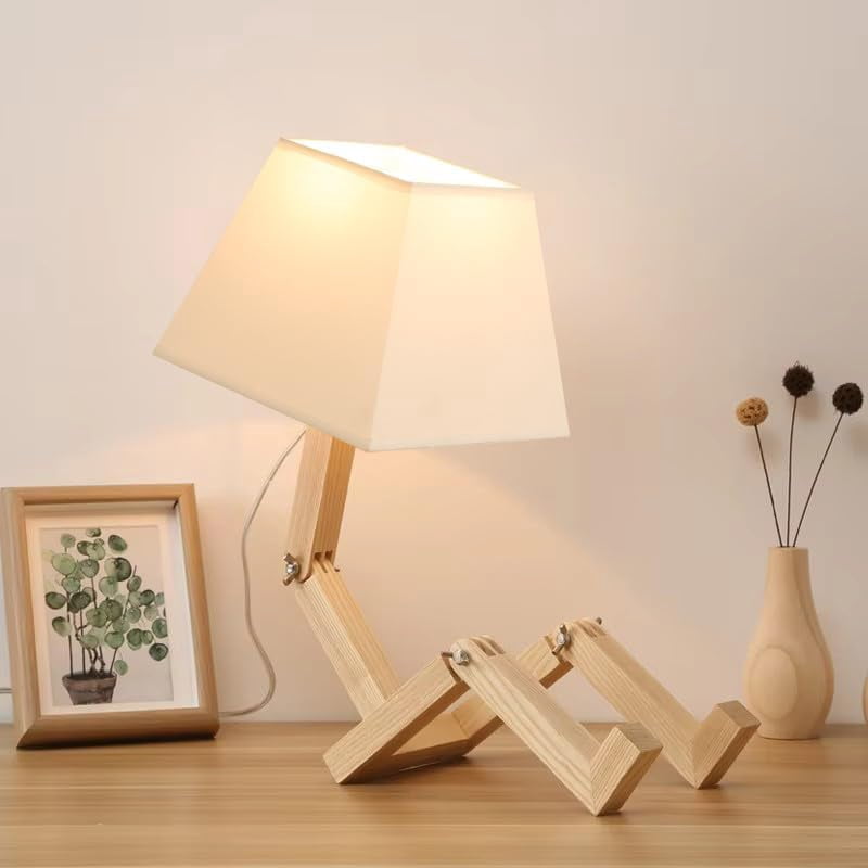 Cute Desk Lamp,Dimmable Robot Table Lamps,Square Lampshade Bedside ...