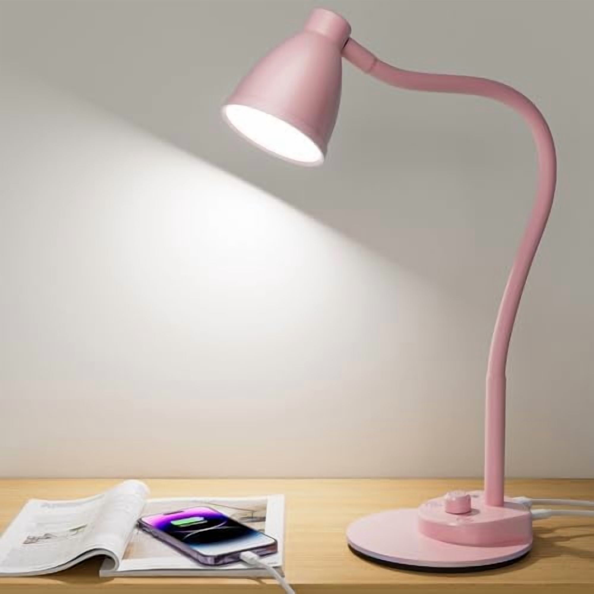 Cute Desk Lamp with USB Charging Port, Pink Lamp 3 Color Modes Dimmable ...