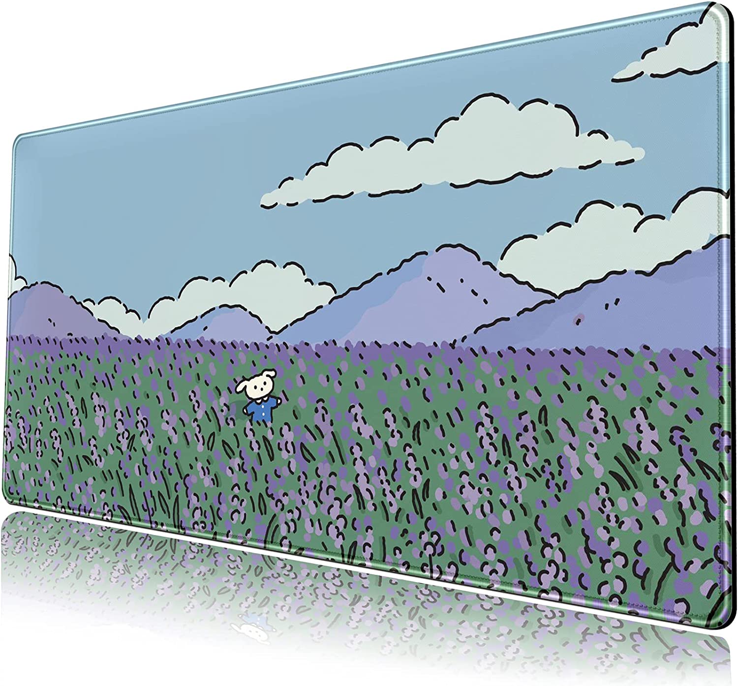 Cute Desk Mat Blue Lavender Large Mouse Pad XL Long Extended Cartoon ...