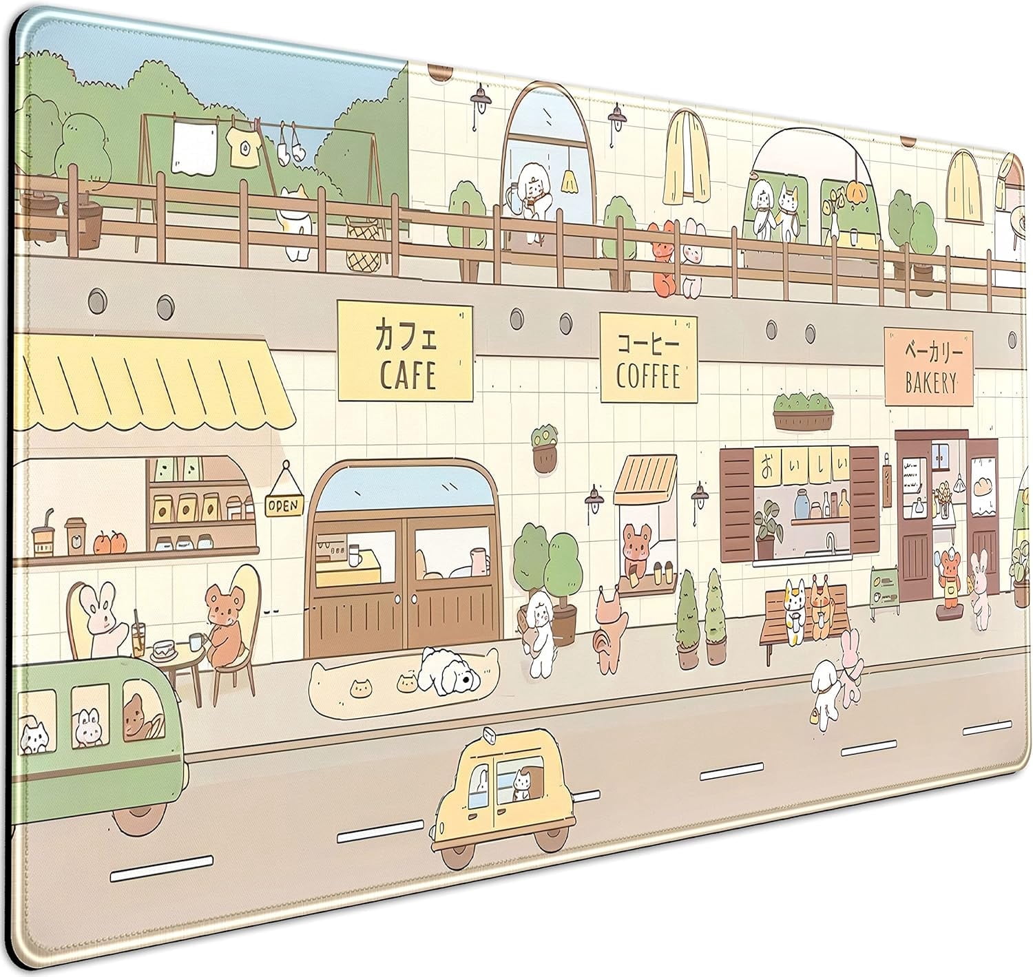 Cute Desk Mat Kawaii Mousepad Beige, Anime Street Mouse Pad Large ...