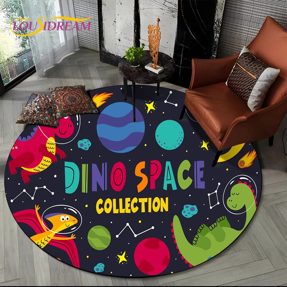 Cute Dino Dinosaur Space Children Cartoon Round Carpet Rug for Living ...