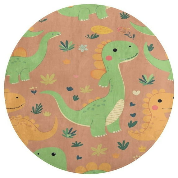 Cute Dino Pattern(2) Round Rugs Bedroom Table Mat Dirt Resistant Carpet ...