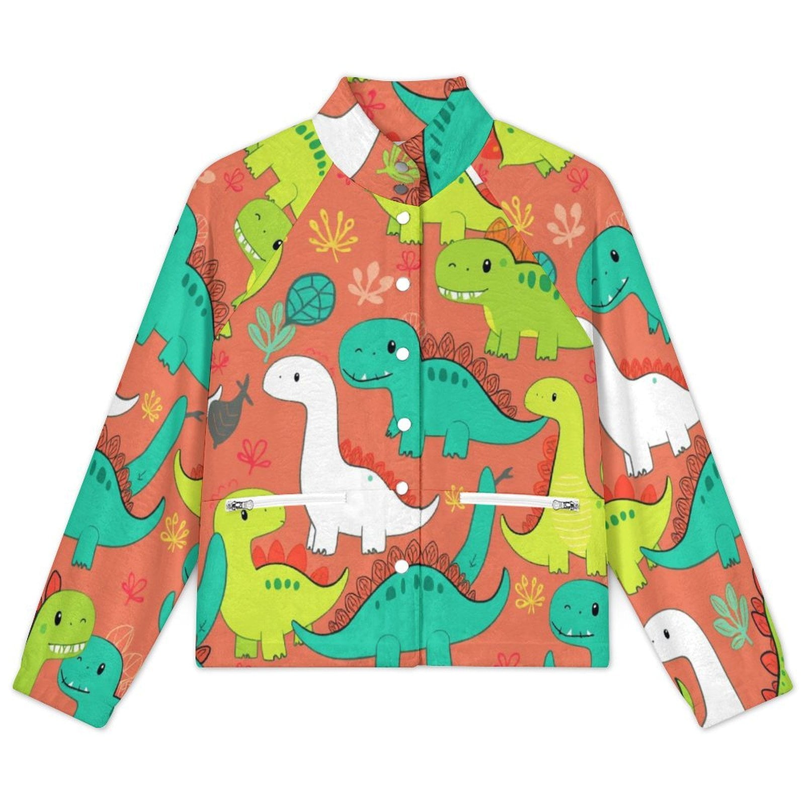 Cute Dino Pattern Warm Plush Jacket Women Autumn Winter Long Sleeve Zip Up Coats Woman All Match ...