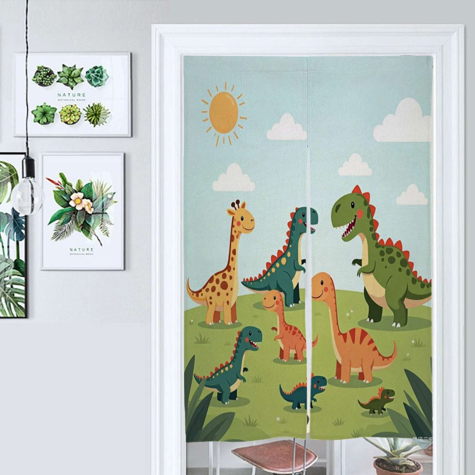 Cute Dinos In Sunny Field Door Curtain Nordic Living Room DoorCurtain ...