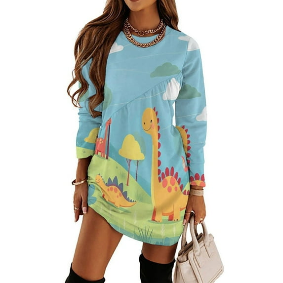 Cute Dinos in Pastel Landscape Loose Dress Evening Dress Summer Dresses ...