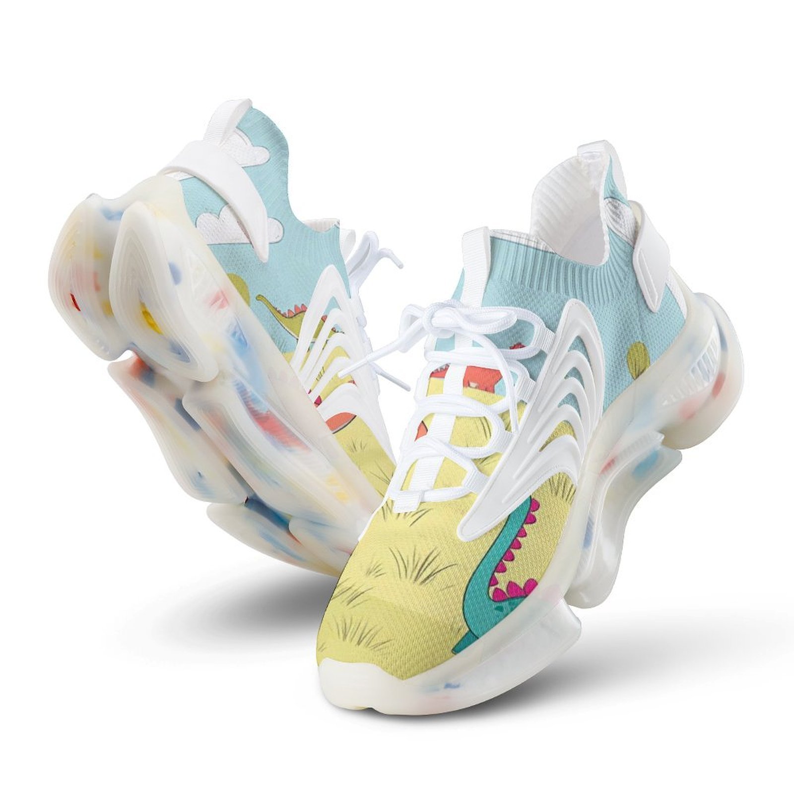 Cute Dinos in Pastel Landscape Walking Shoes for Men Woman Lightweight ...