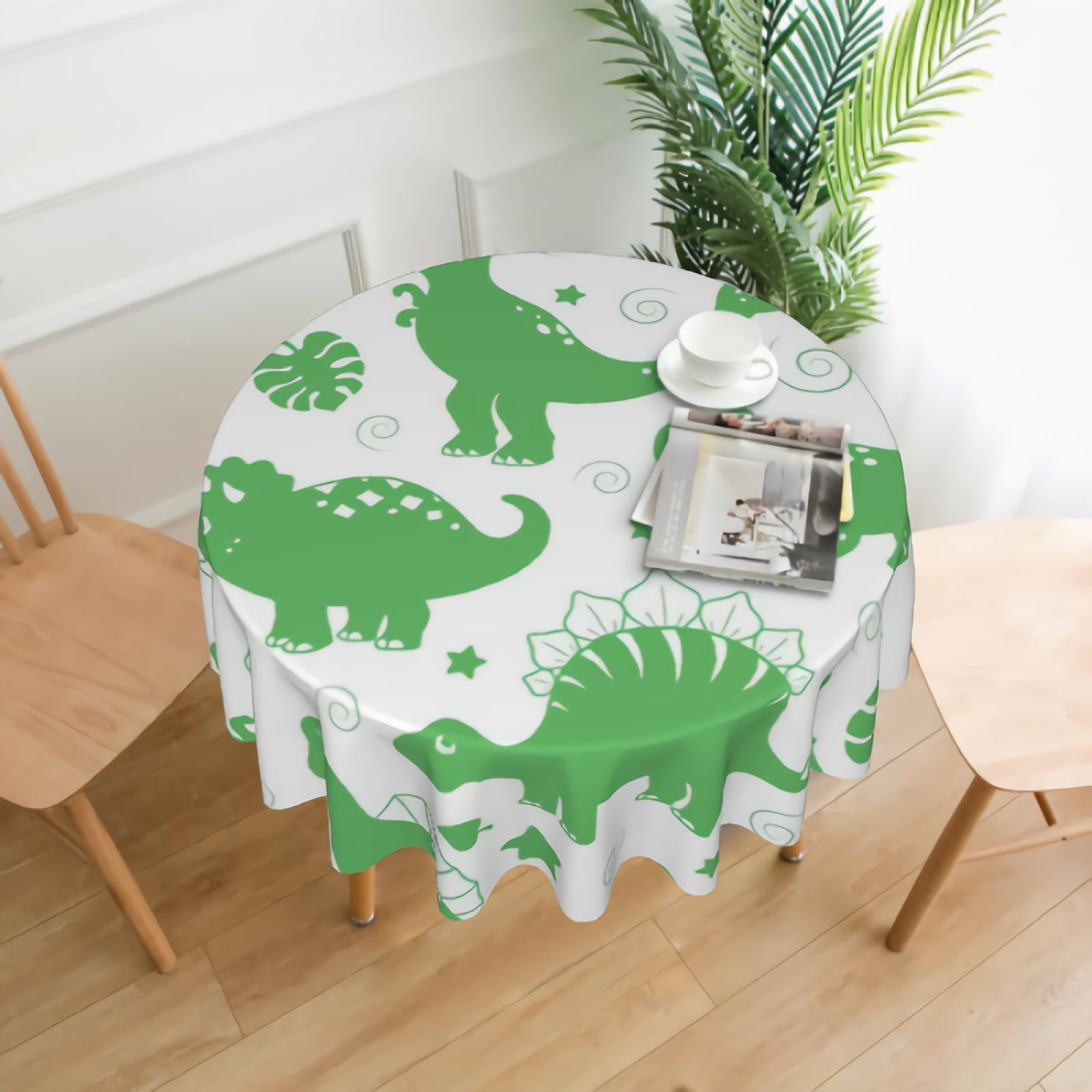 Cute Dinosaur Background Round Tablecloth Waterproof Dinosaurs Dino Animal Pattern Table Cloth ...