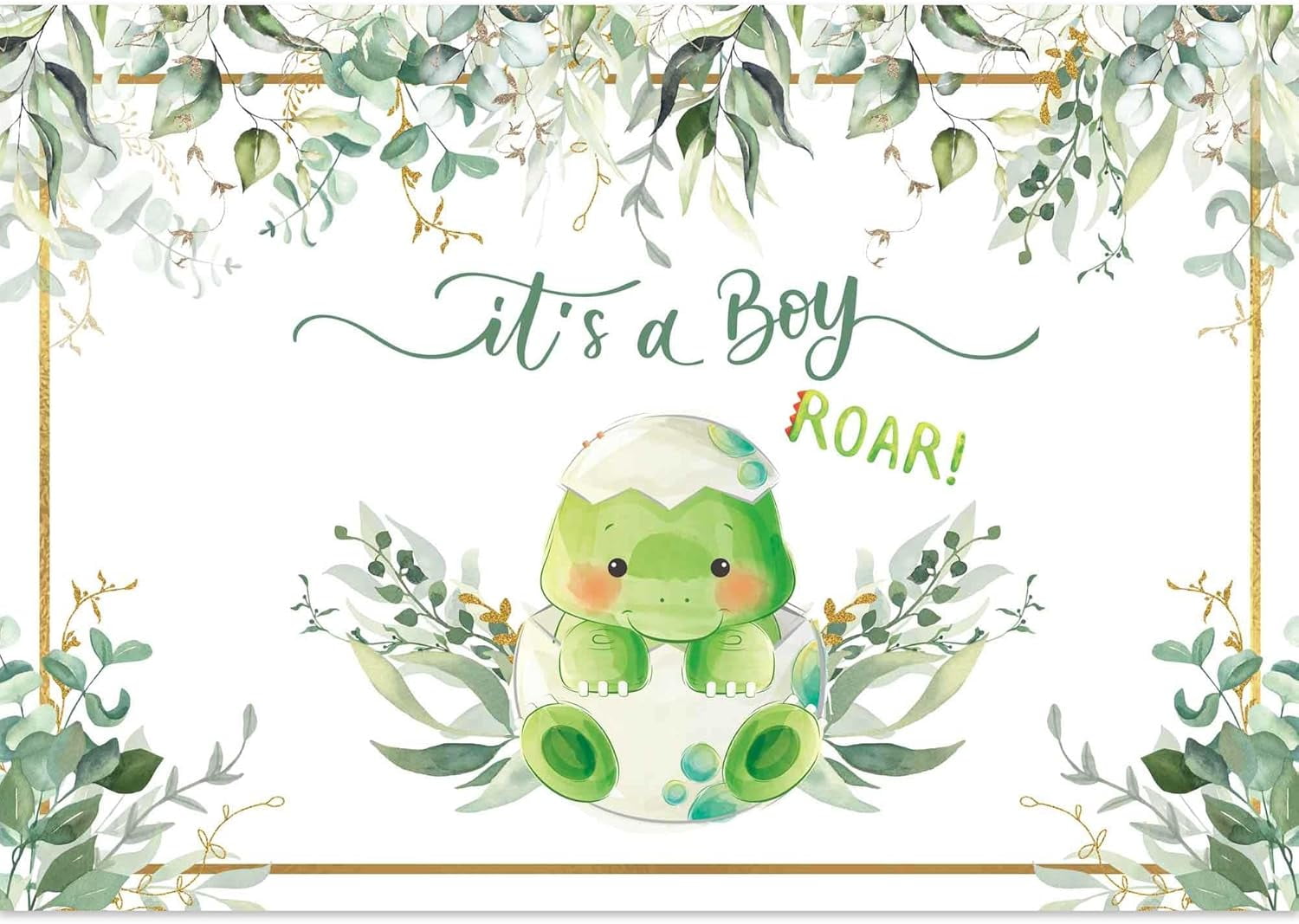 Cute Dinosaur It's a Boy Baby Shower Backdrop Jungle Leaves Photography ...