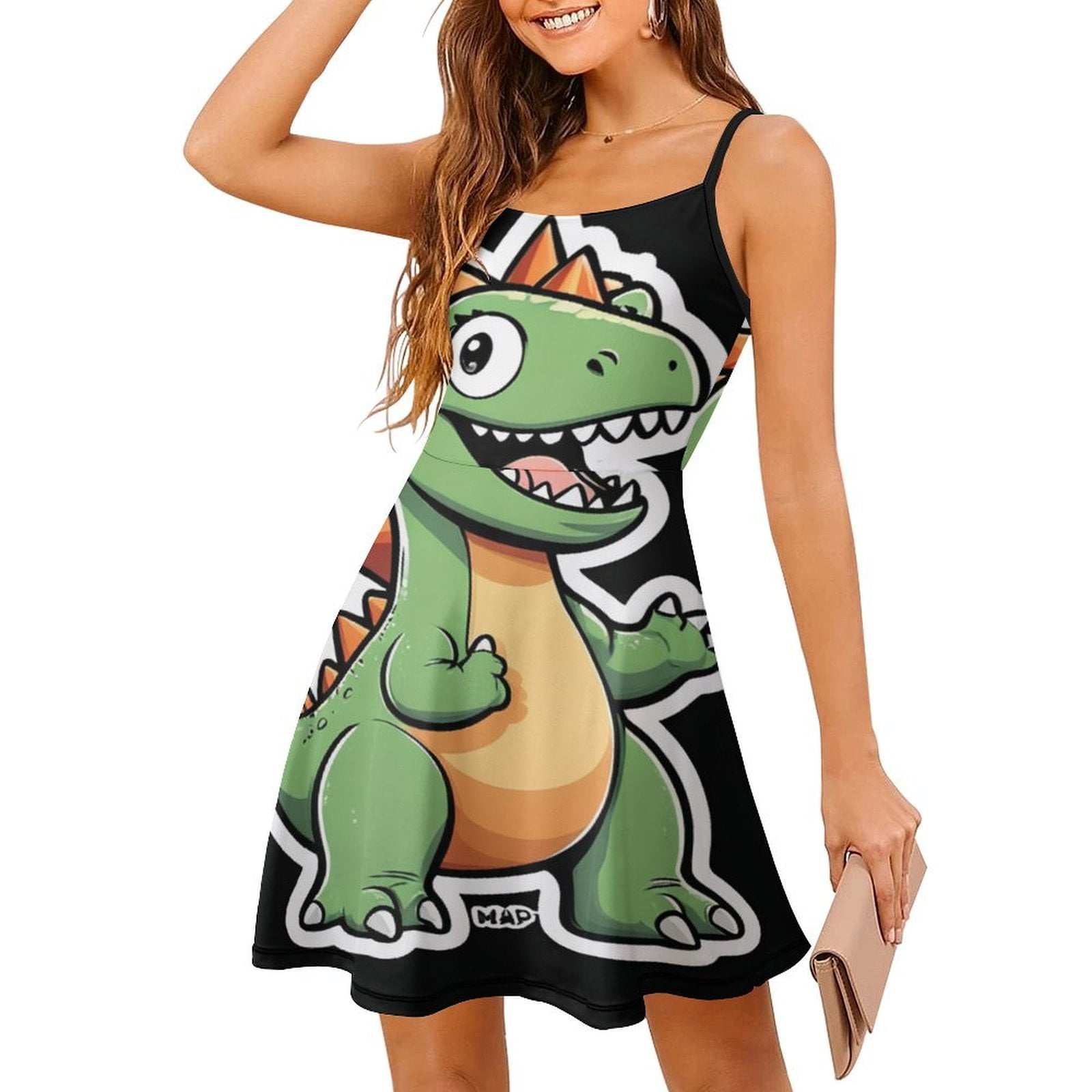 Cute Dinosaur Cartoon Slip Dress Dress Summer Elegant Women's Dress ...