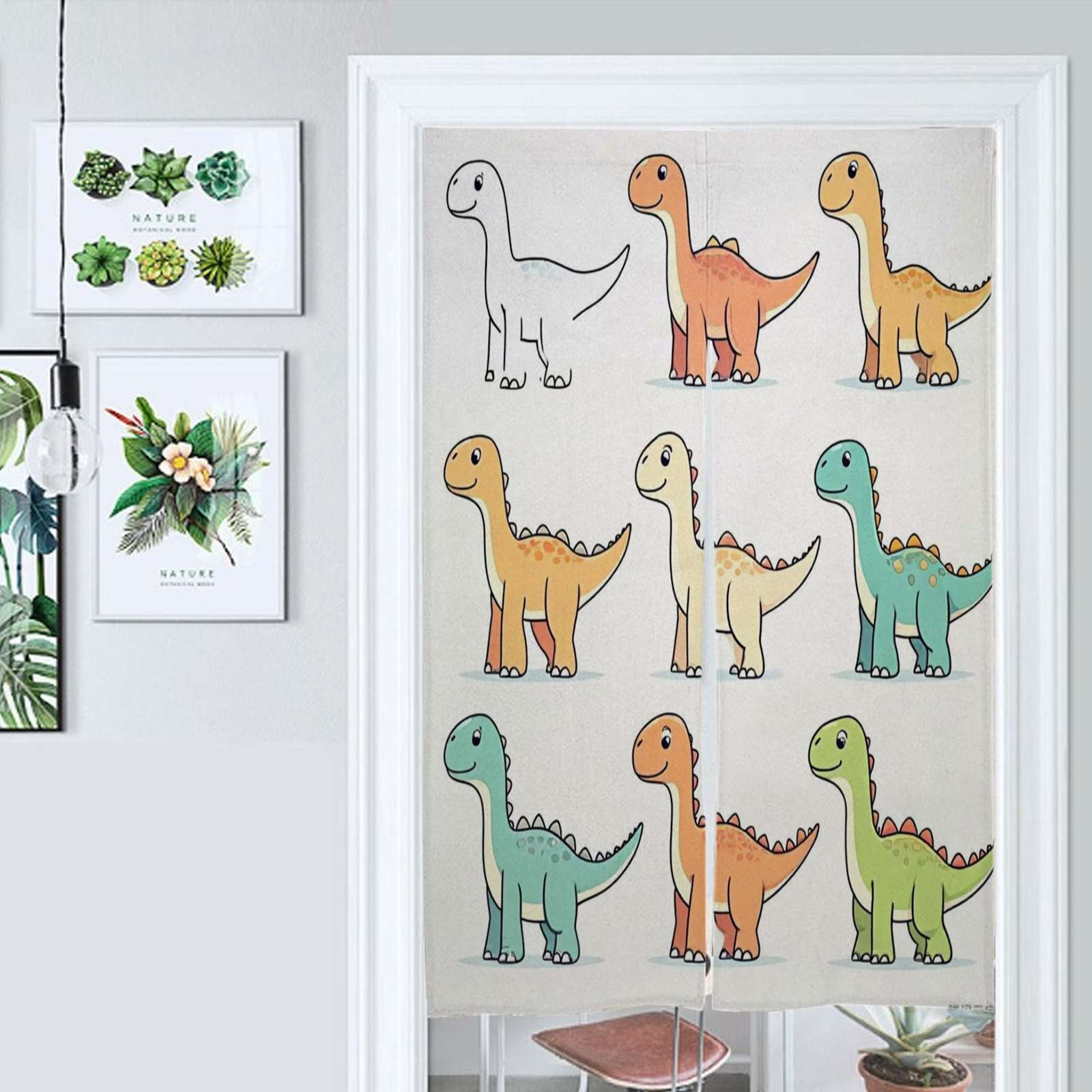 Cute Dinosaur Evolution Stickers Door Curtain Nordic Living Room ...