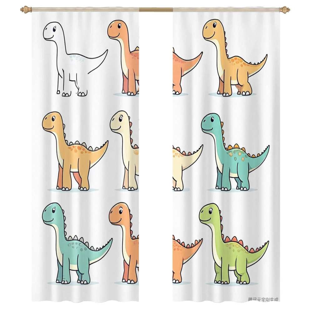 Cute Dinosaur Evolution Stickers Sheer Voile Curtain Window Tulle ...