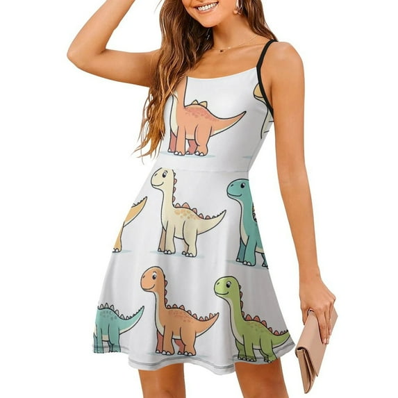 Cute Dinosaur Evolution Stickers Sleeveless Dresses Slip Dress Women's ...