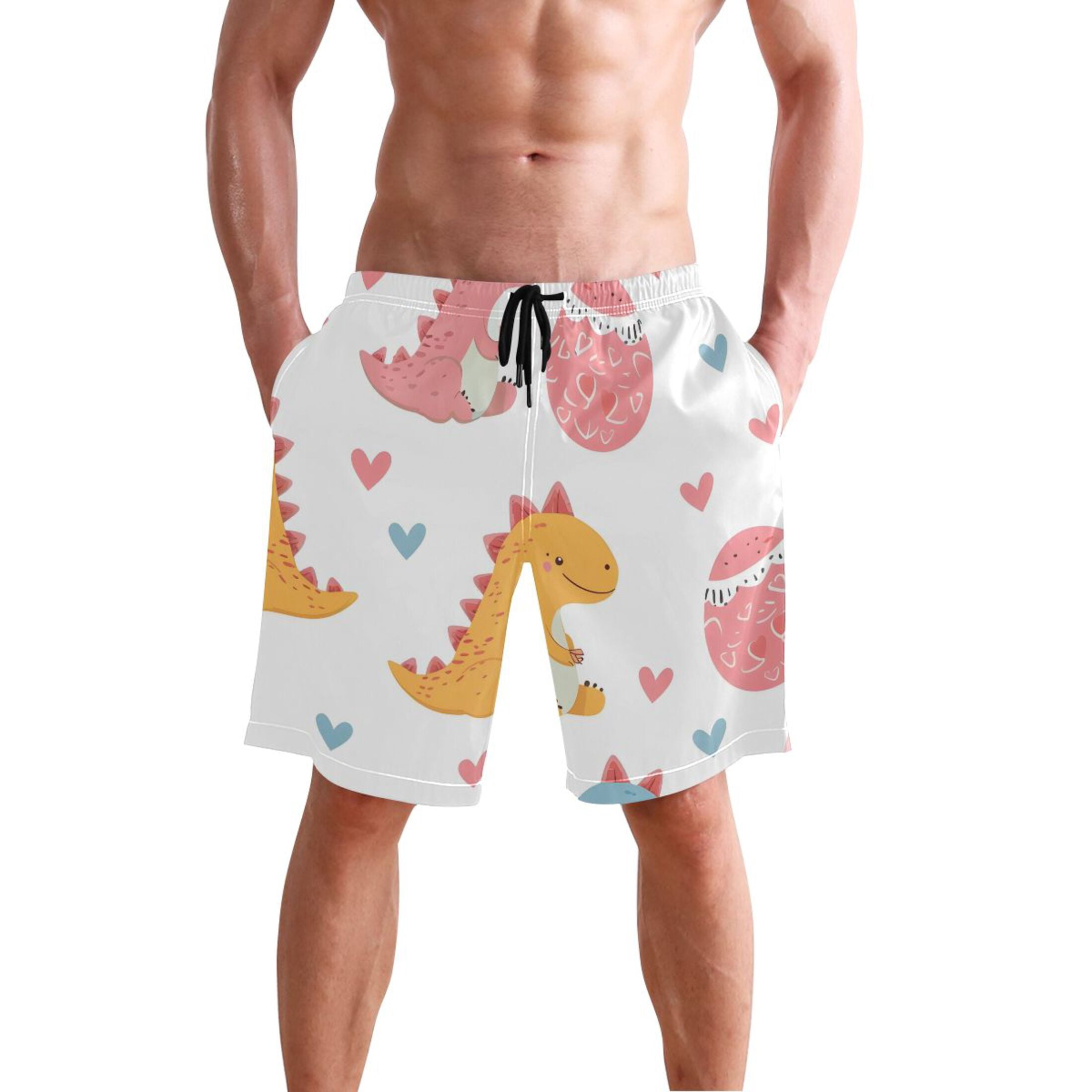 Cute Dinosaur Heart Egg Men's Swim Trunks Beach Shorts Bathing Bottoms ...