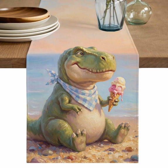 Cute Dinosaur Ice Cream Table Runner 72 Inches, Sunset Summer Beach ...
