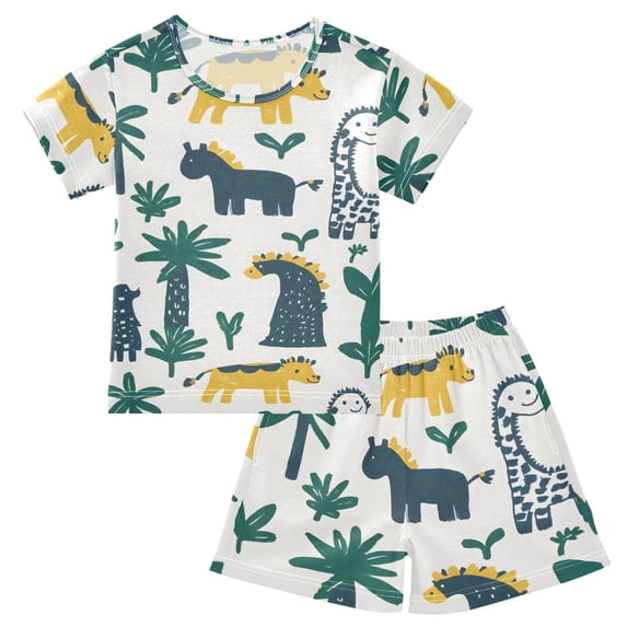 Cute Dinosaur Illustration Summer Pajama Set Soft Cotton Short Sleeve ...
