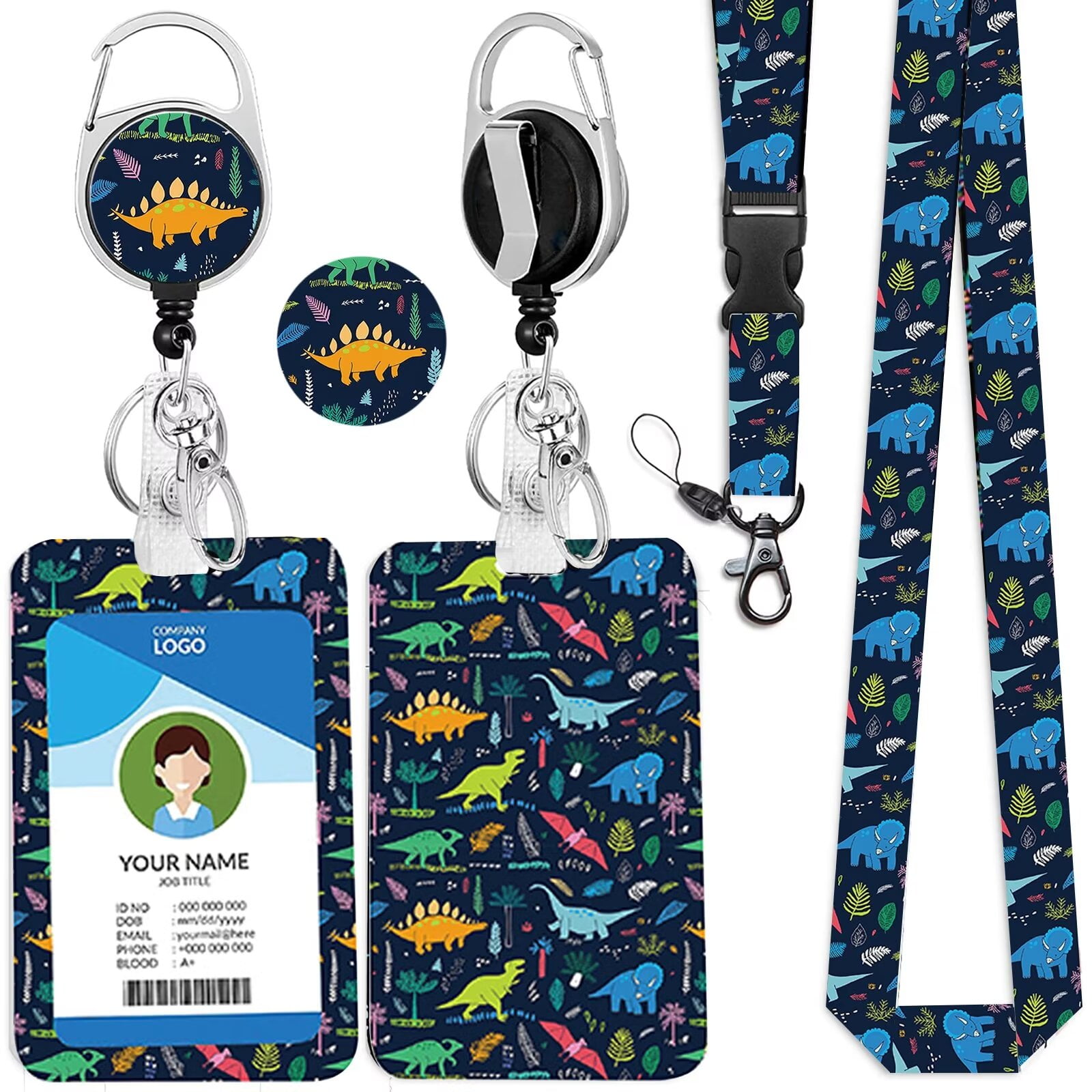 Cute Dinosaur Lanyards for Id Badges, Retractable ID Badge Holder with ...