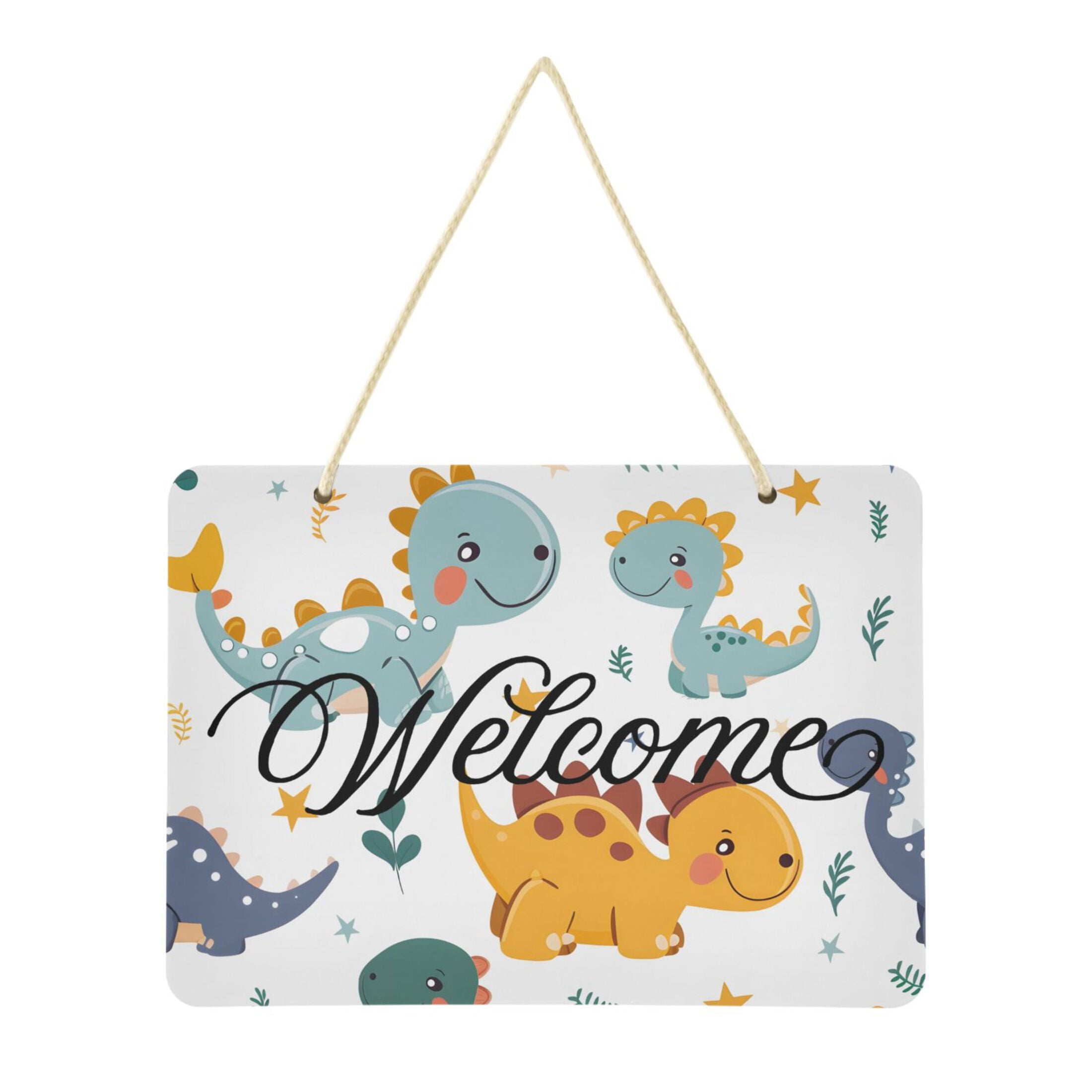 Cute Dinosaur Leaf Star Welcome Sign Front Door PVC 14x10 inch Hanger ...