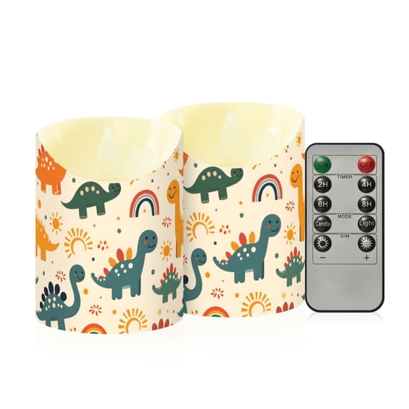 Cute Dinosaur Pattern Flameless Candles 2 PCS with Remote Realistic ...