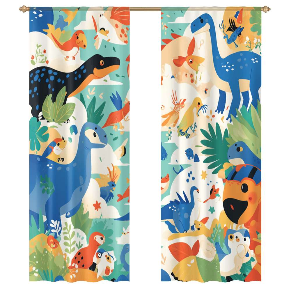 Cute Dinosaur Sheer Window Curtains for Living Room Kitchen Bedroom ...