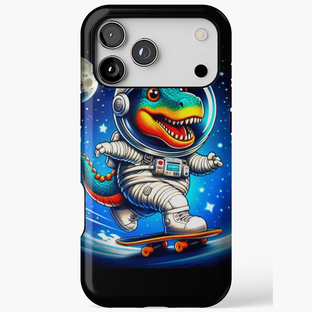 Cute Dinosaur Skateboarding Space Phone Case for iPhone 11 through 17 ...