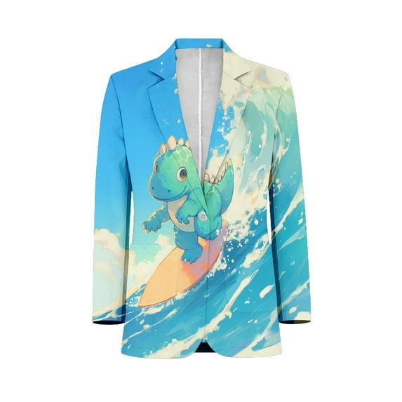 Cute Dinosaur Surfing Customized Men's Suits full man Shawl Collar ...