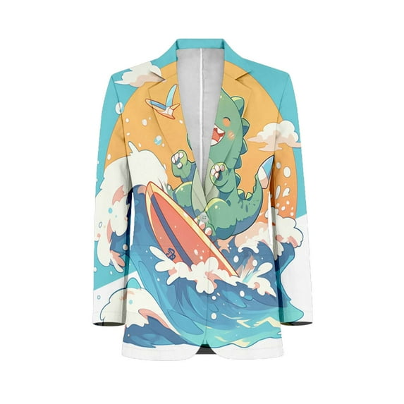 Cute Dinosaur Surfing Customized Men's Suits full man Shawl Collar ...