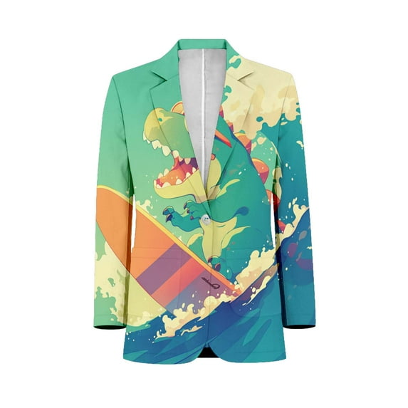 Cute Dinosaur Surfing Customized Men's Suits full man Shawl Collar ...