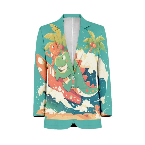 Cute Dinosaur Surfing Men's Suit Blazer Casual Party Wear Slim Fit Suit ...